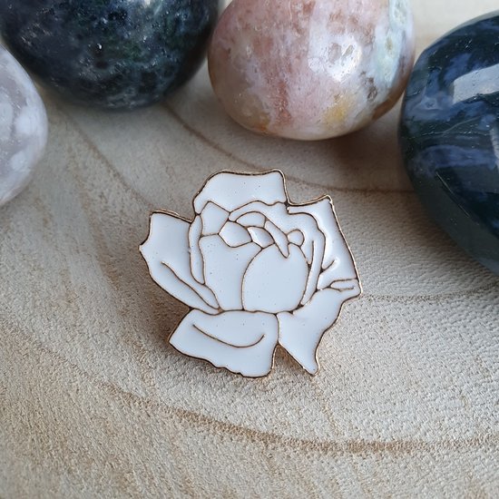 Enamel pin, broche, speldje, verzamelen, kleding versieren, witte roos | bol