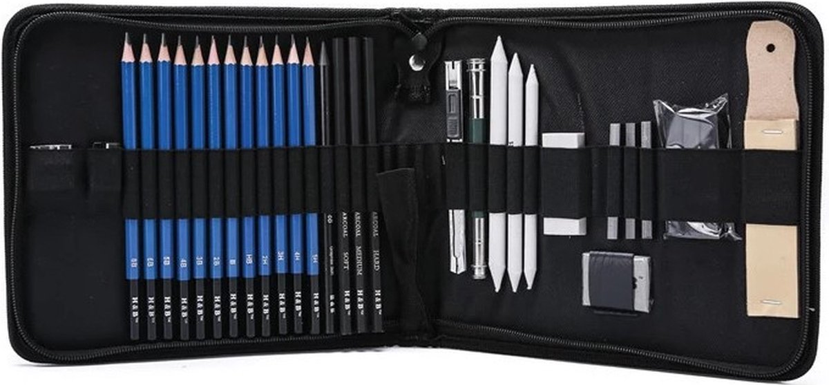Professionele 32-delig Tekenset met Schetspotloden - Tekenpotloden ...