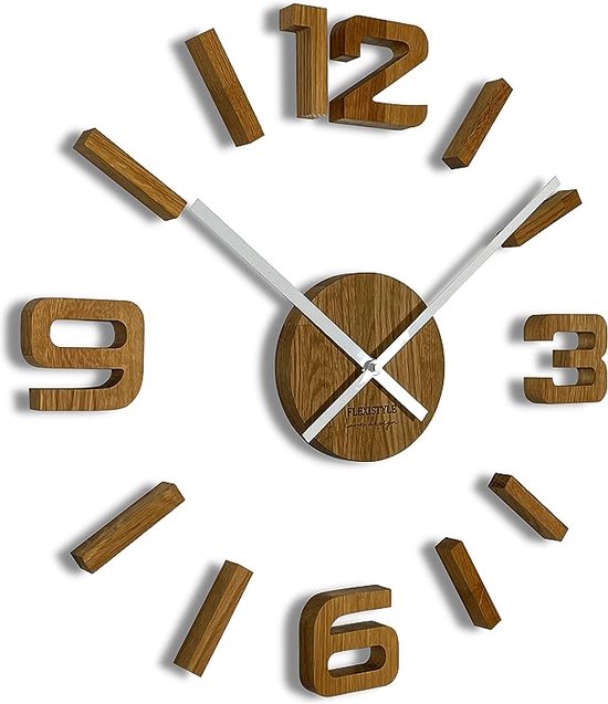 3D wandklokken DIY hout eiken grote wandklok 50-75 cm 3D wandklok ...