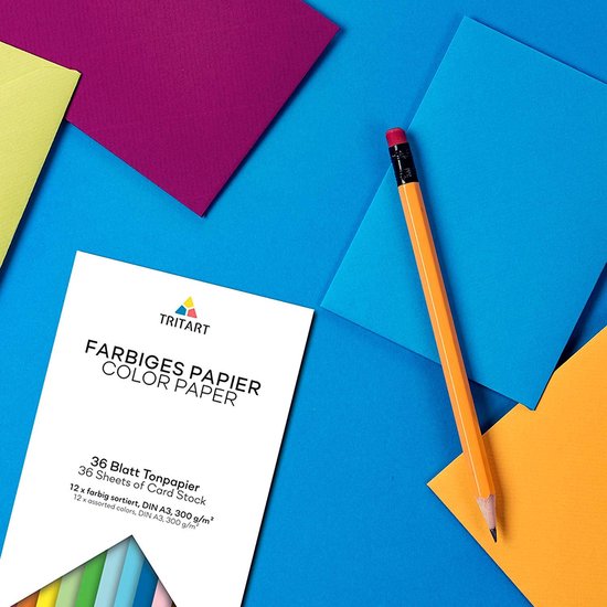 Tritart Gekleurd papier A3, 300 g, 36 vellen stevig knutselpapier ...