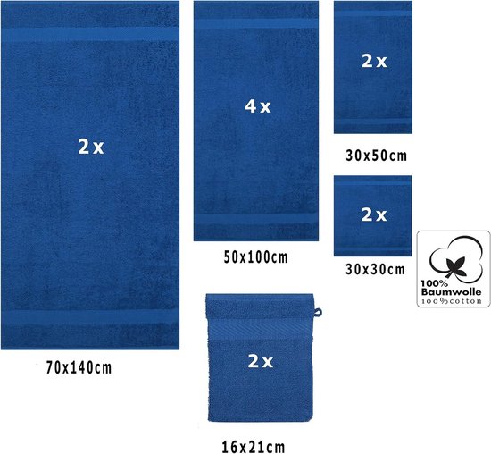 Handdoekenset, 12-delig, 100% katoen, 2 lighanddoeken, 4 handdoeken, 2 ...
