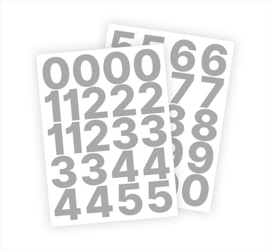 Cijfer stickers / Plaknummers - Stickervellen Set - Metallic Zilver ...