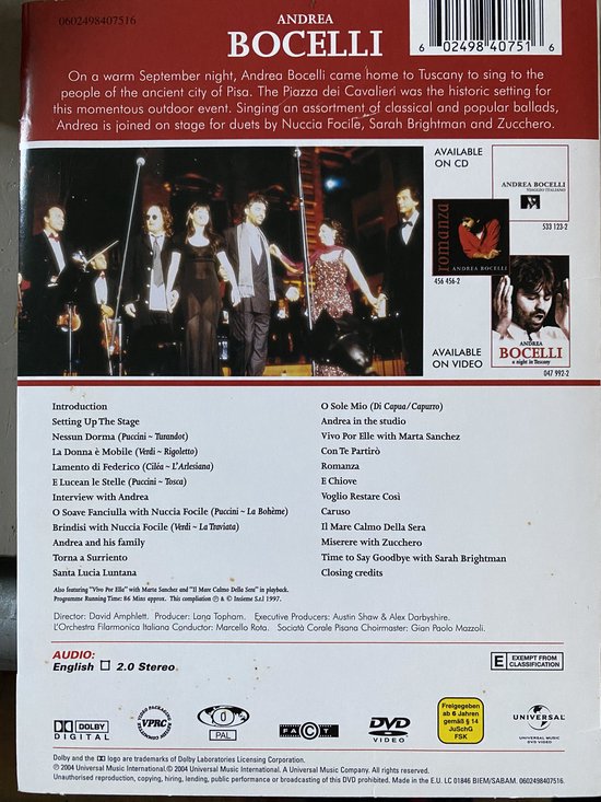 Andrea Bocelli - A Night In Tuscany (Dvd), Andrea Bocelli | Dvd's | bol.com