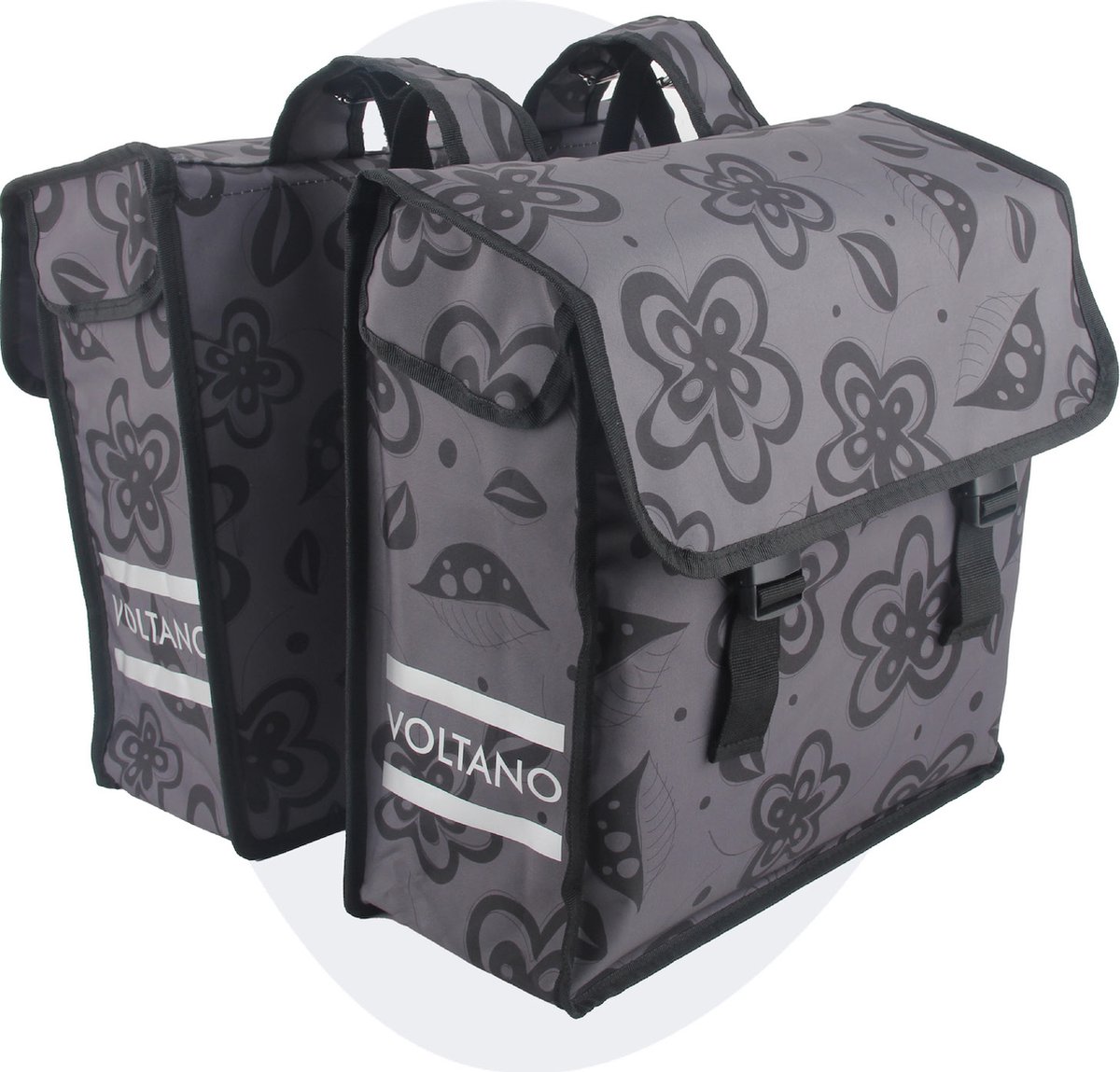 Voltano Dubbele Fietstas Floral Fusion - Grijs Met Bloemen - 38 Liter ...