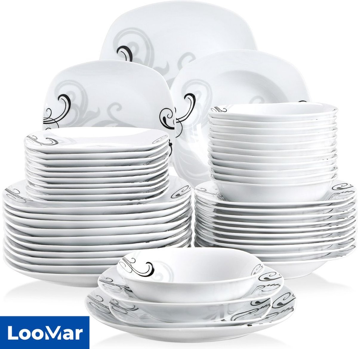 LooMar Luxe Bordenset - Kommen set - Borden - Dinerborden - set van 48 ...