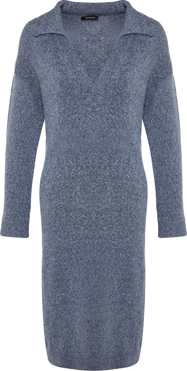 Trendyol Vrouwen Standaard mouw Polo nek Verschuiving Blauwe midi gebreide wollen jurk... | bol