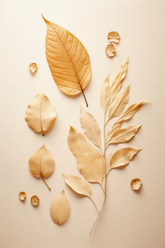 Goud Blad Poster | Interieur Poster | Bladeren Goud | Abstract Poster ...