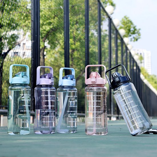 RevoGoodies Motivatie Waterfles 2 Liter met Tijdsmarkering - Drinkfles - 2L / 2000mL -... | bol