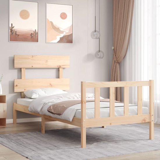 The Living Store Bedframe met hoofdbord massief hout 90x200 cm ...