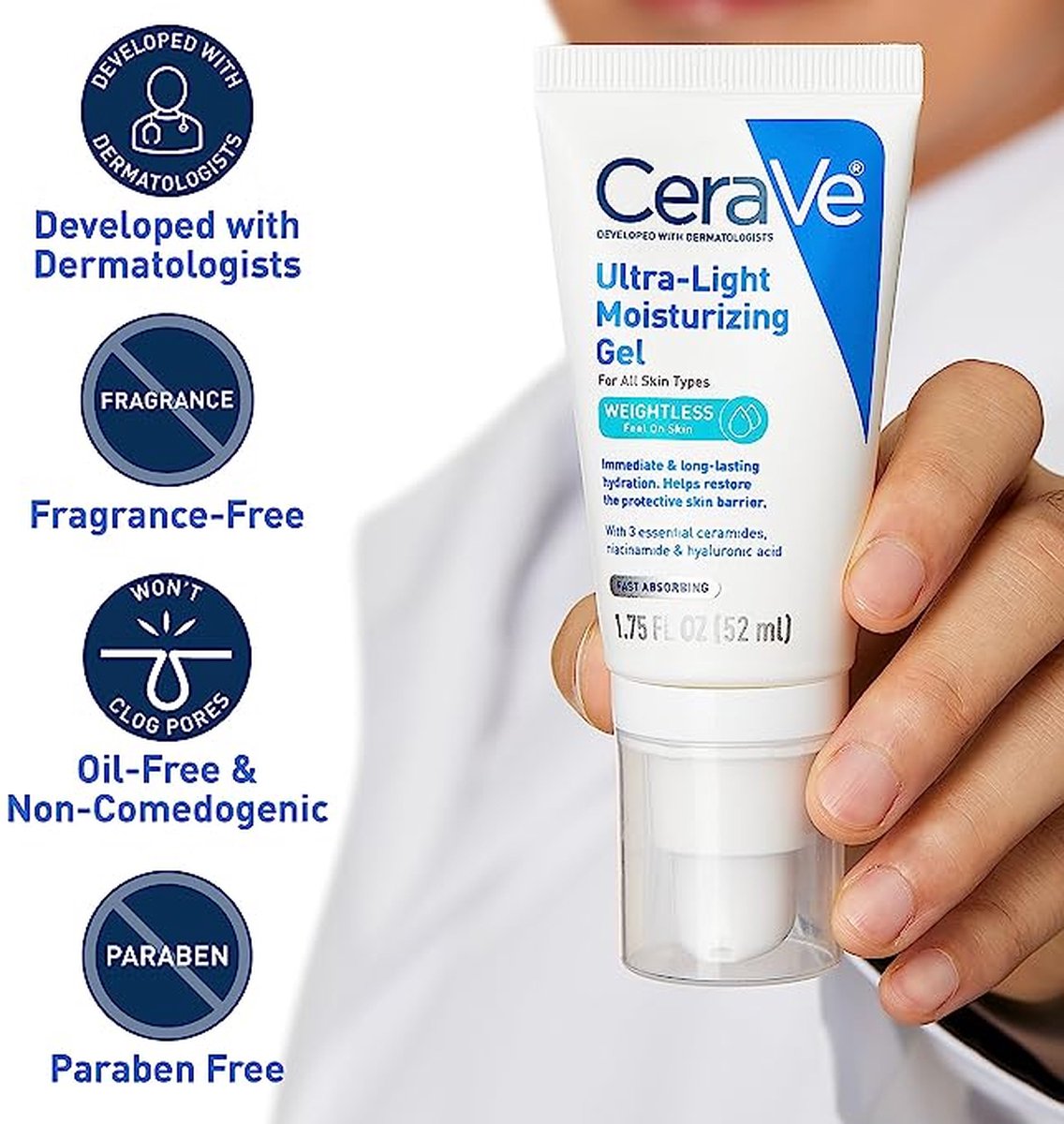 CeraVe Ultra-Light Moisturizing Gel - Niacinamide, Hyaluronic Acid ...