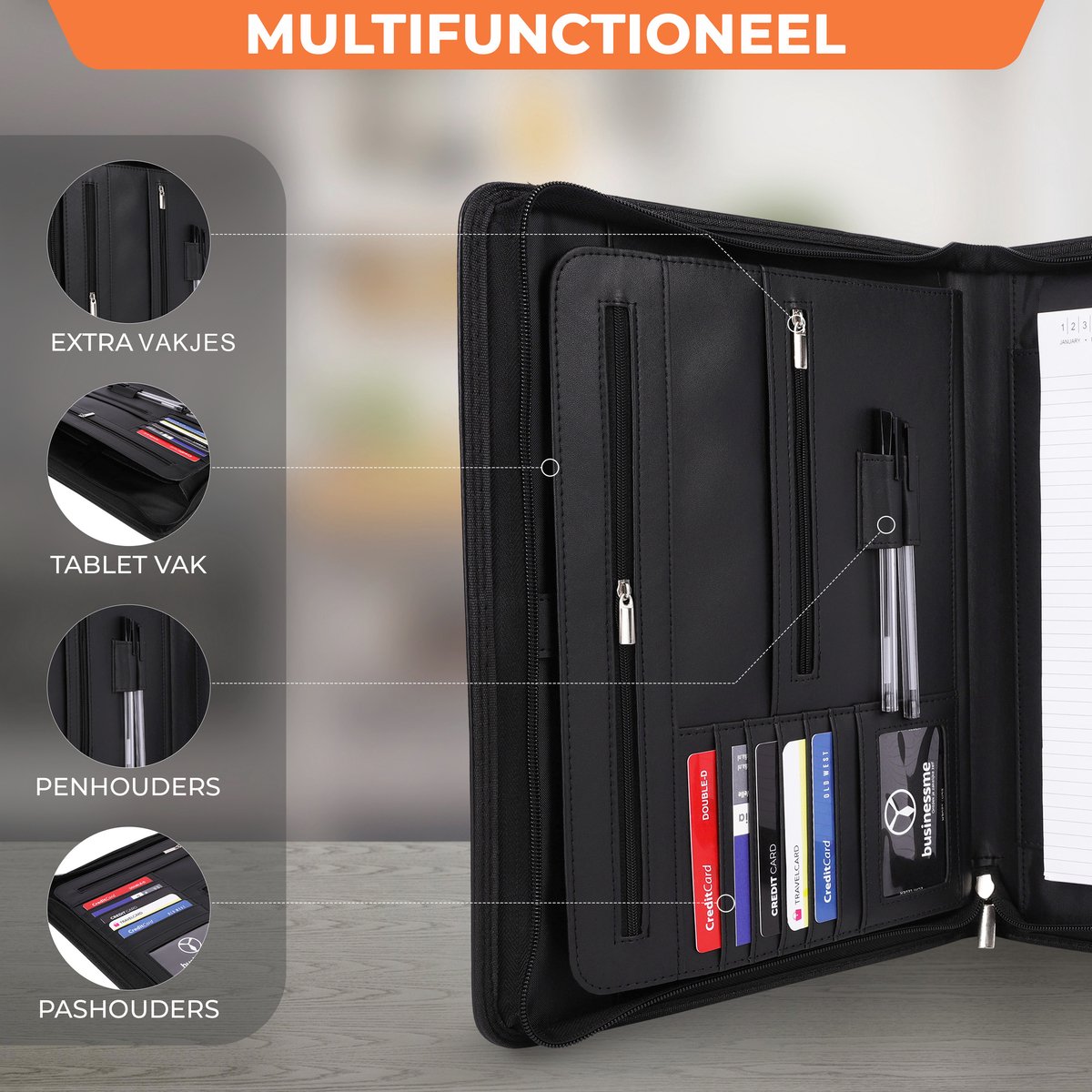 Businessme - Schrijfmap - Conferentiemap - Eco Leer - A4 met Rits en ...