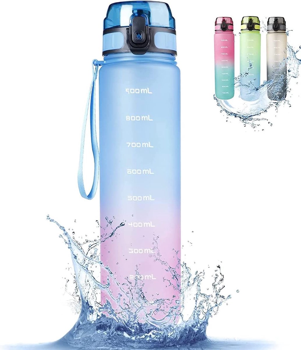 Waterfles 1000ml - Black 'n White - Sport bidon 1L - Drinkfles Zwart / Wit | bol