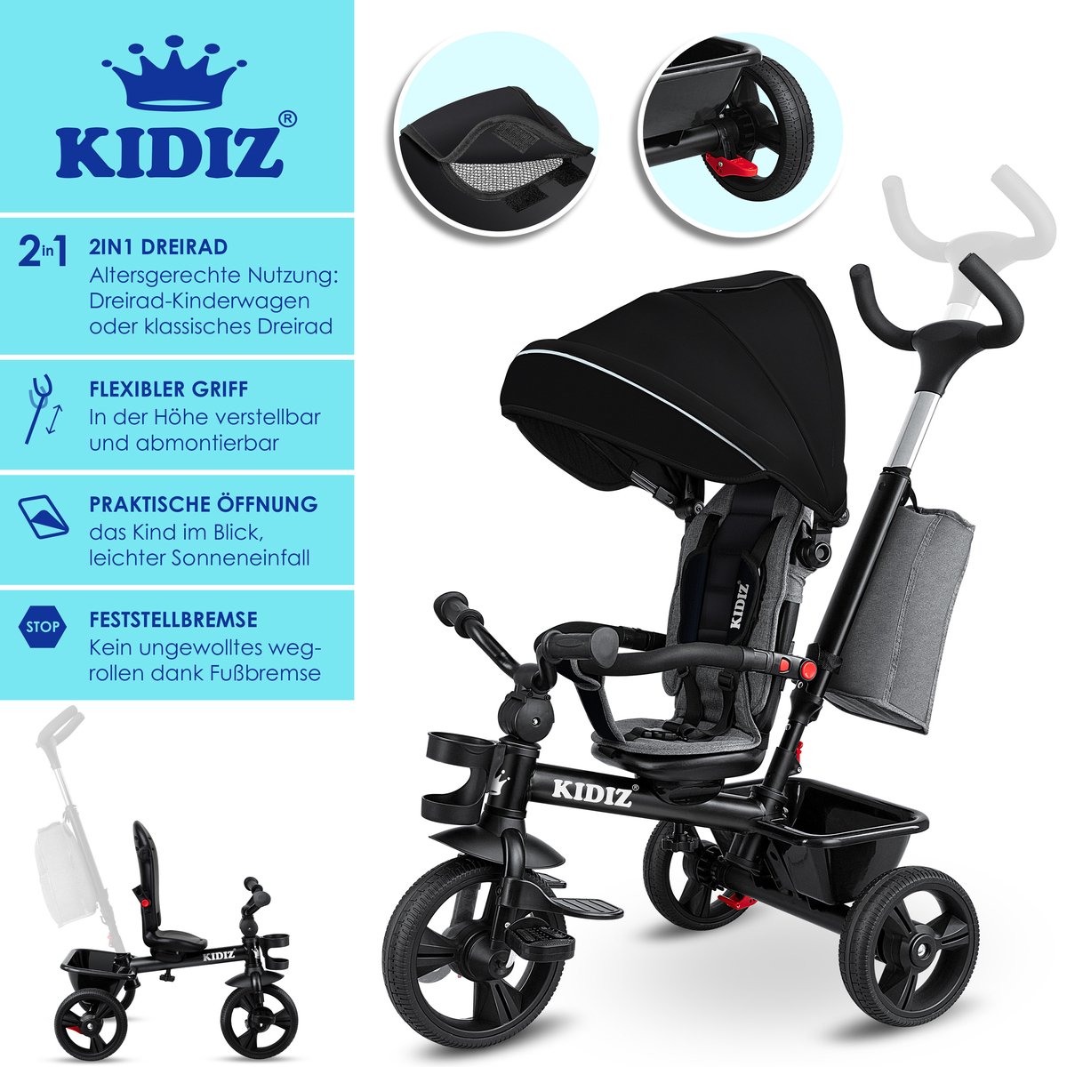 KIDIZ® Loopfiets Driewieler 5in1 Kinderfiets kinderdriewielerfiets 1 ...