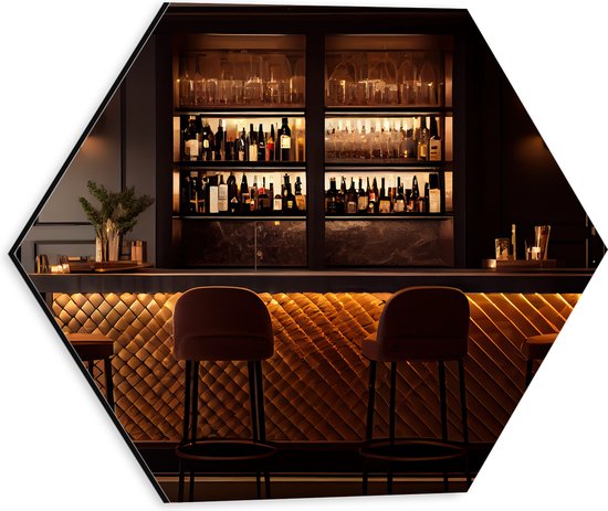 Dibond Hexagon - Lege Bar op Avond Uit - 30x26.1 cm Foto op Hexagon ...