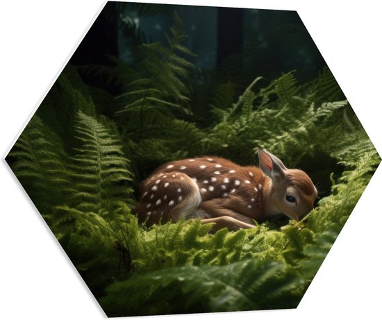 PVC Schuimplaat Hexagon - Klein Hertje tussen de Planten in het Bos ...