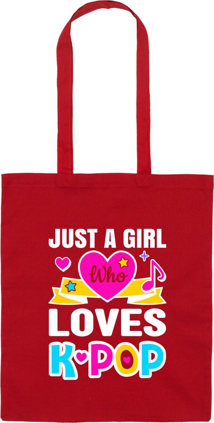 K-POP Totebag Merchandise Red - Just a girl who loves KPOP - Boodschappentas Rood | bol