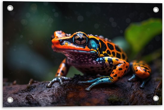 Tuinposter – Kikker met Rood Patroon op Boomstornk in Bos - 60x40 cm ...