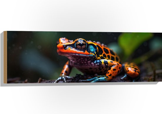 Hout - Kikker met Rood Patroon op Boomstornk in Bos - 90x30 cm - 9 mm ...