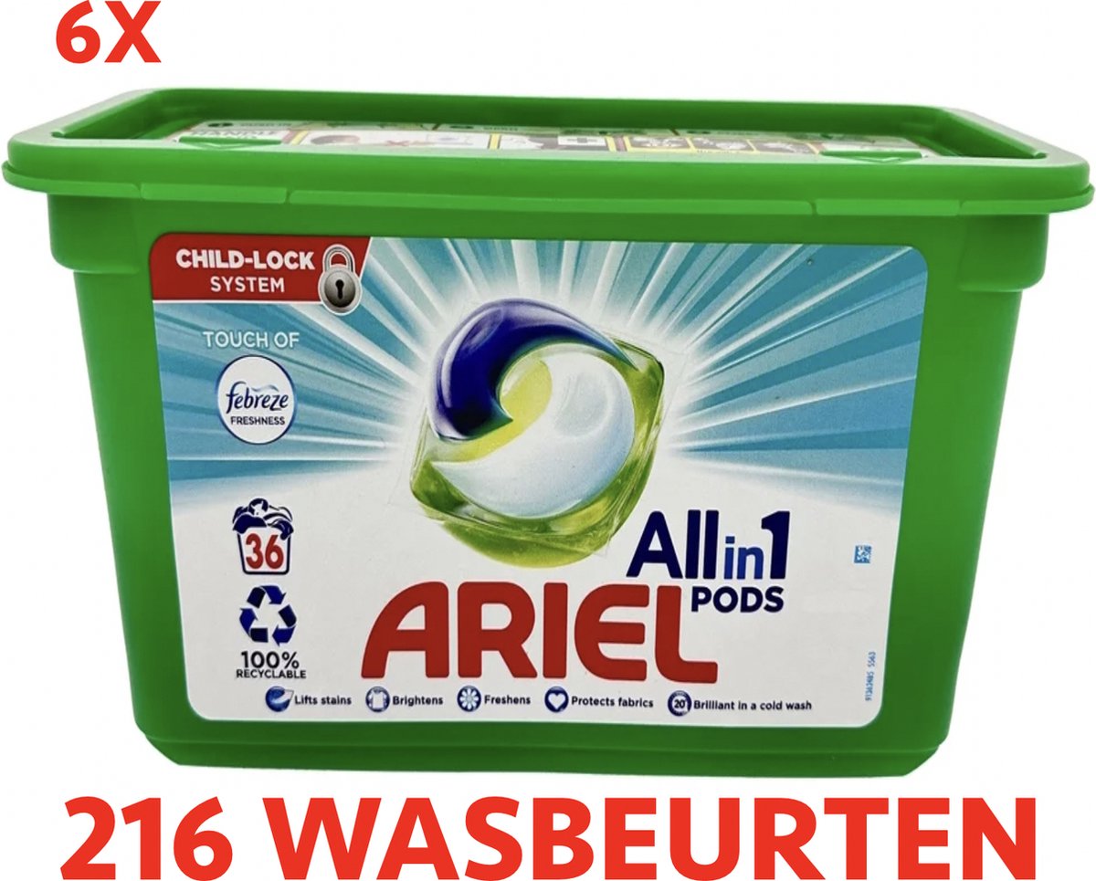 Ariel Wasmiddel Pods - Touch of Febreze - Ariel 3 in 1 pods - Ariel All ...