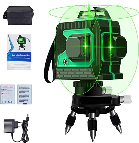Kruislijnlaser groen 3D 12 laserlijn 3 x 360° zelfnivellerend ...