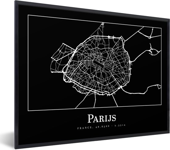 Fotolijst incl. Poster - Parijs - Plattegrond - Kaart - Stadskaart ...