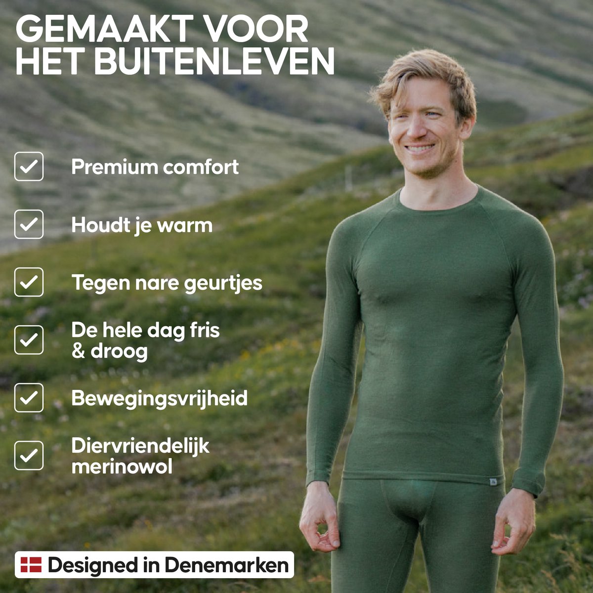 DANISH ENDURANCE Thermo Shirt met Lange Mouwen voor Heren - van Merino Wol - Groen - S | bol