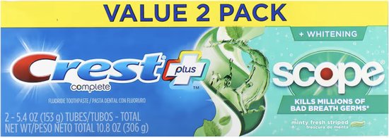 Crest - Complete Plus Scope - Whitening Toothpaste - Minty Fresh ...