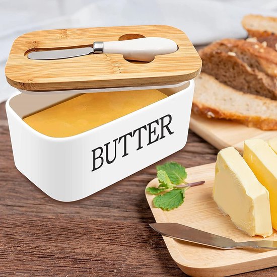 Keramische botervloot, multifunctionele emaille boter, boot met houten ...
