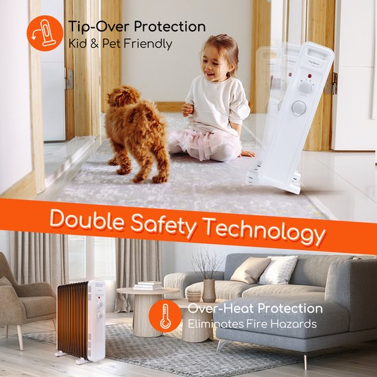 Aigostar Hubery 33ZDK - Oliegevulde radiator kachel - 2500W - 3 standen ...