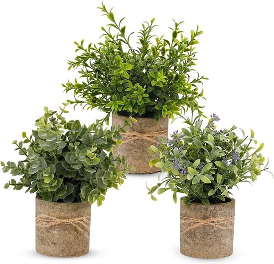 Kunstplant, 3 stuks Mini Planten Kunstpot Set Nep Groen Gras Faux ...