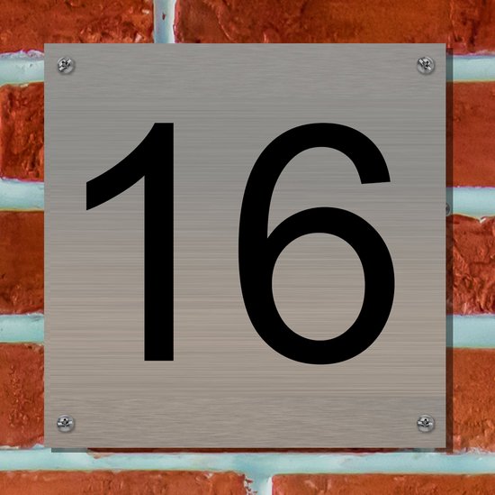 Huisnummerbord RVS Deluxe - Nummer 16 - 12 x 12 cm - incl. bevestiging ...