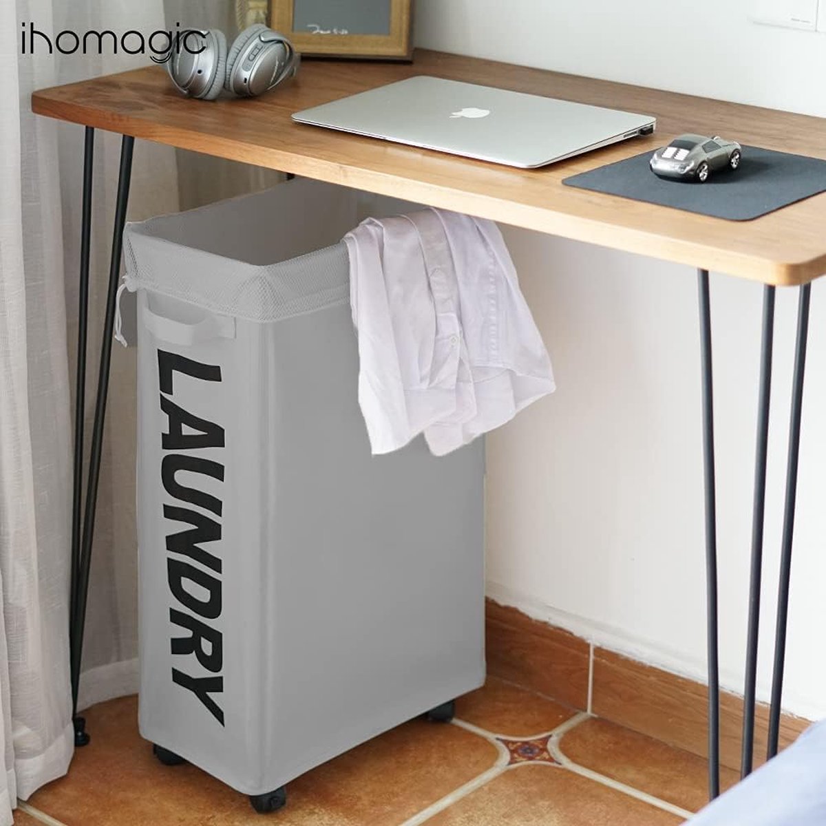 62L smalle waszak met wielen - hoge wasmand met afneembare waszakken ...