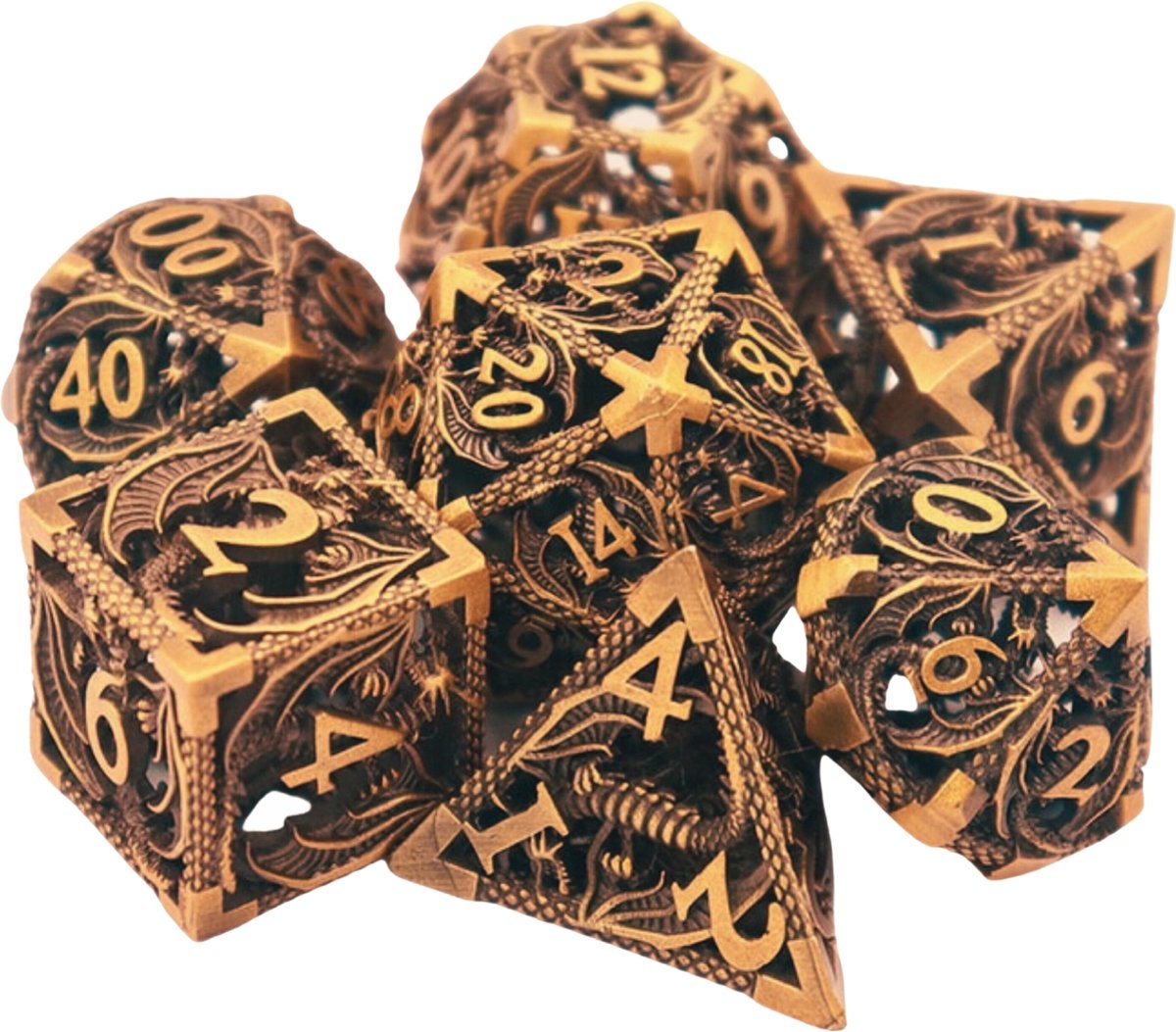 Hilvard - Metalen Dobbelstenen Set - Gold Dragon - D&D Dice Set - DnD ...