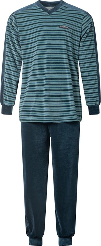 Gentlemen heren pyjama velours | MAAT XL | Fijnstreep V-hals | marine ...
