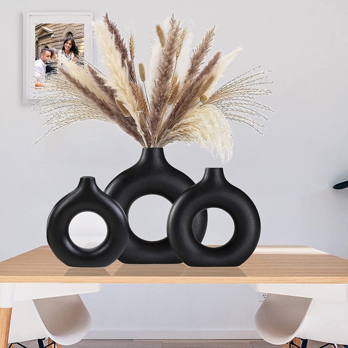 Vaas zwart, pampasgras met vaas, vaas keramiek zwart, donut vaas ...