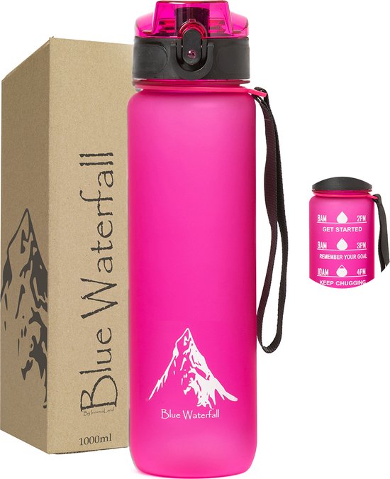 Innovaland Motivatie Waterfles Fuchsia Roze - 1 Liter Drinkfles - Waterfles met... | bol