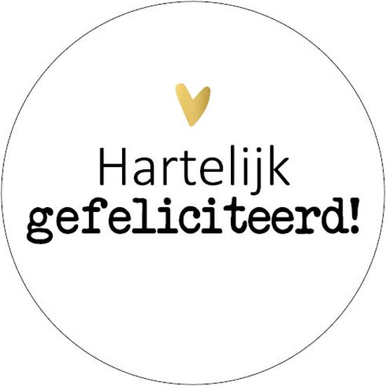 Sluitsticker Sticker – Hartelijk Gefeliciteerd – Wit / Zwart - Goud ...