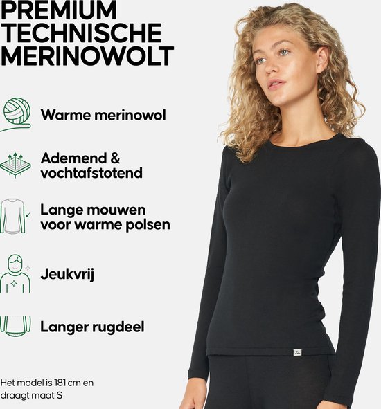DANISH ENDURANCE Thermo Shirt met Lange Mouwen voor Dames - van Merino Wol - Zwart - L | bol