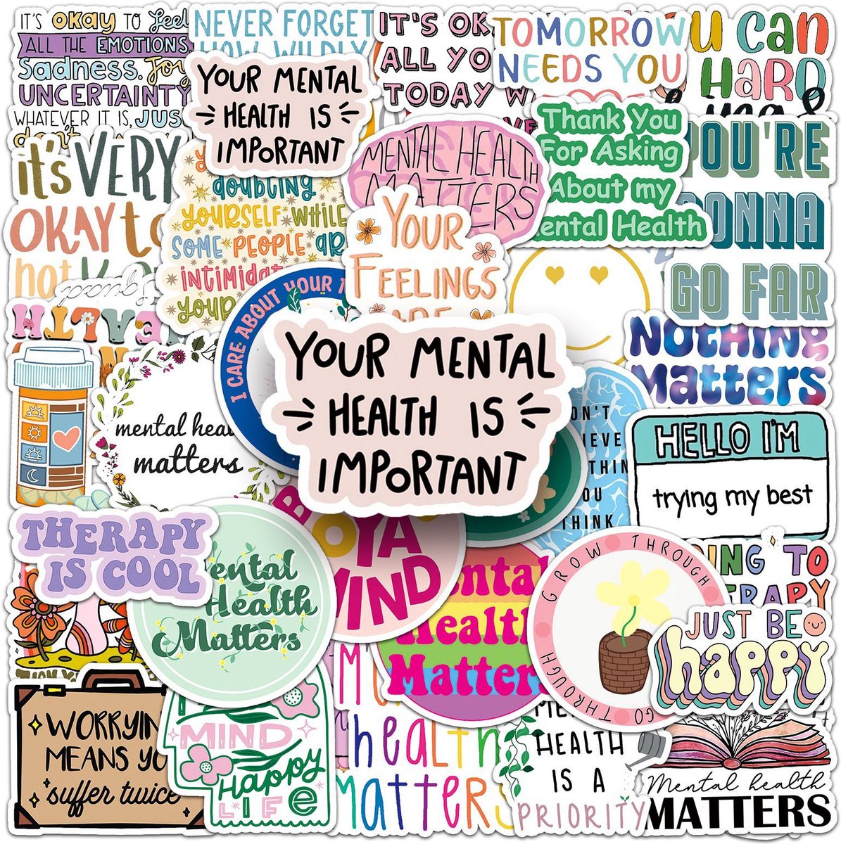 Mental Health Sticker set - 50 stickers - Positieve quotes mentale ...