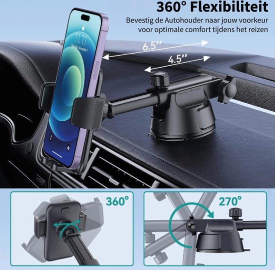 Telefoonhouder - Universeel - Autohouder voor Voorruit En Dashboard ...