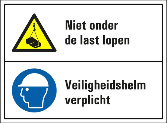 Niet onder last lopen en veiligheidshelm verplicht bord 280 x 210 mm | bol