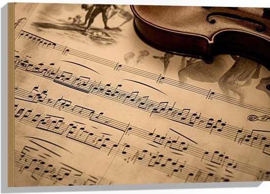 Hout - Viool liggend op Notenblad - 75x50 cm - 9 mm dik - Foto op Hout ...