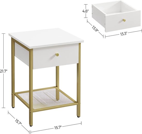 Nachtkastje - Nachtkastje industrieel - Nachtkastje wit - Bijzettafel - Sidetable - 40... | bol
