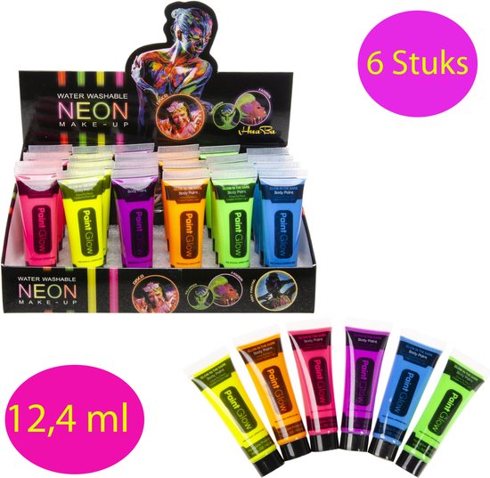 Body Paint 6 STUKS - 14,2 ML - Glow In The Dark - Face Paint - NEON - Gezichtsverf -... | bol