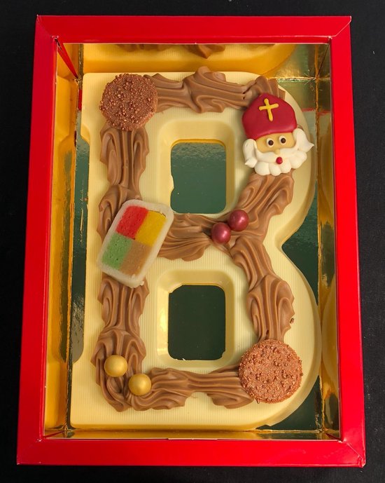 Ambachtelijk gemaakte chocoladeletter B wit gedecoreerd - 240 gram | bol