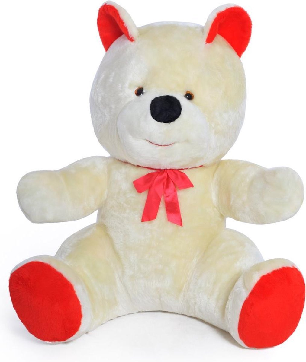 Gros nounours / nounours 110cm - Peluche douce - Blanc et rouge | bol.com