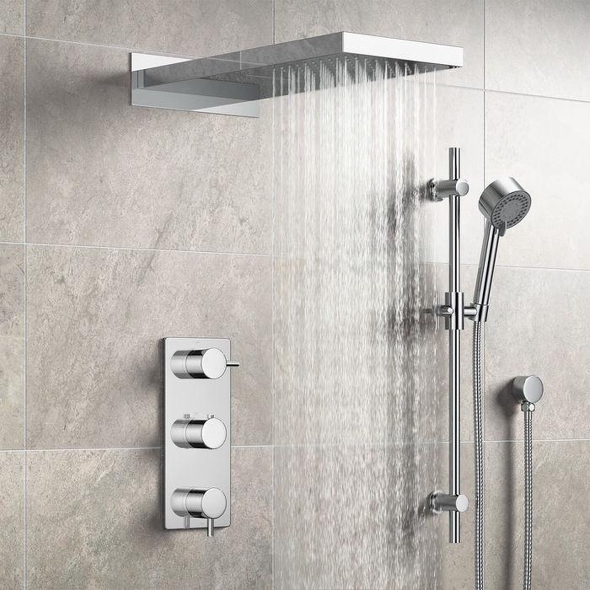 Douchekraan met Waterval en RVS glijstang Dowa Rola Thermostatische ...