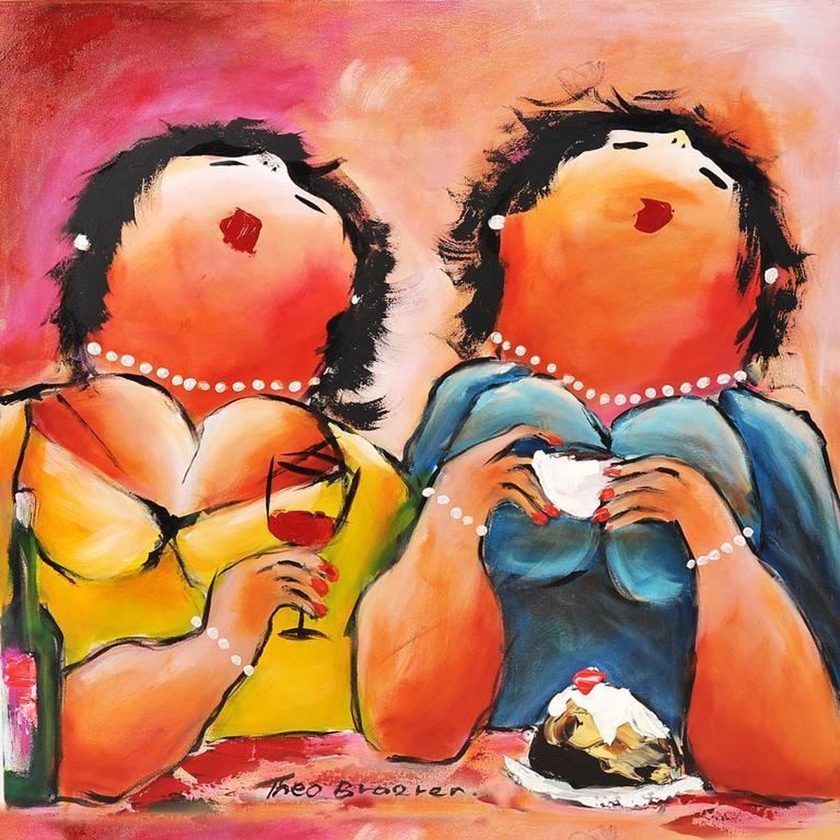 Dikke Dames Schilderij Keuvelen van Theo Broeren - 100 x 100 cm | bol.com