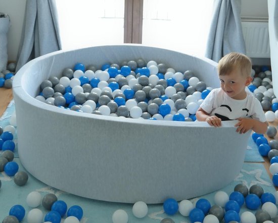 Ballenbad rond - grijs - 125x40 cm - met 600 blauw, antraciet, en witte ...