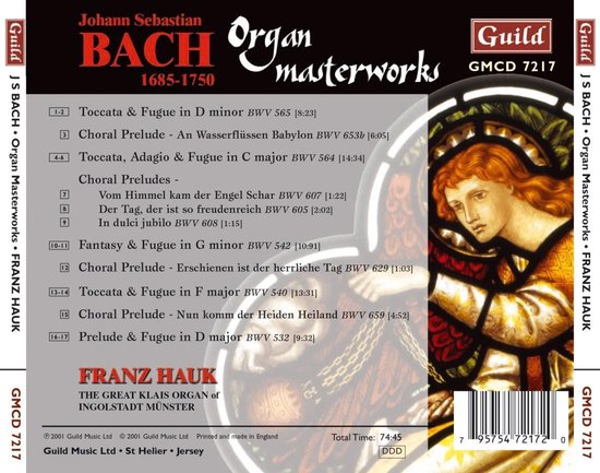 Bach: Organ Masterworks / Franz Hauk, Franz Hauk - Organ | Muziek | bol